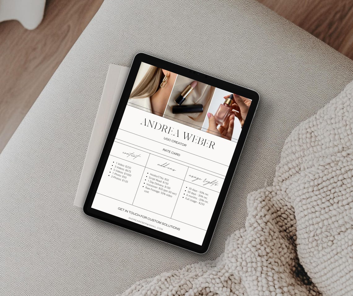 UGC Rate Card Template Canva, Content Creator Pricing Sheet, User ...