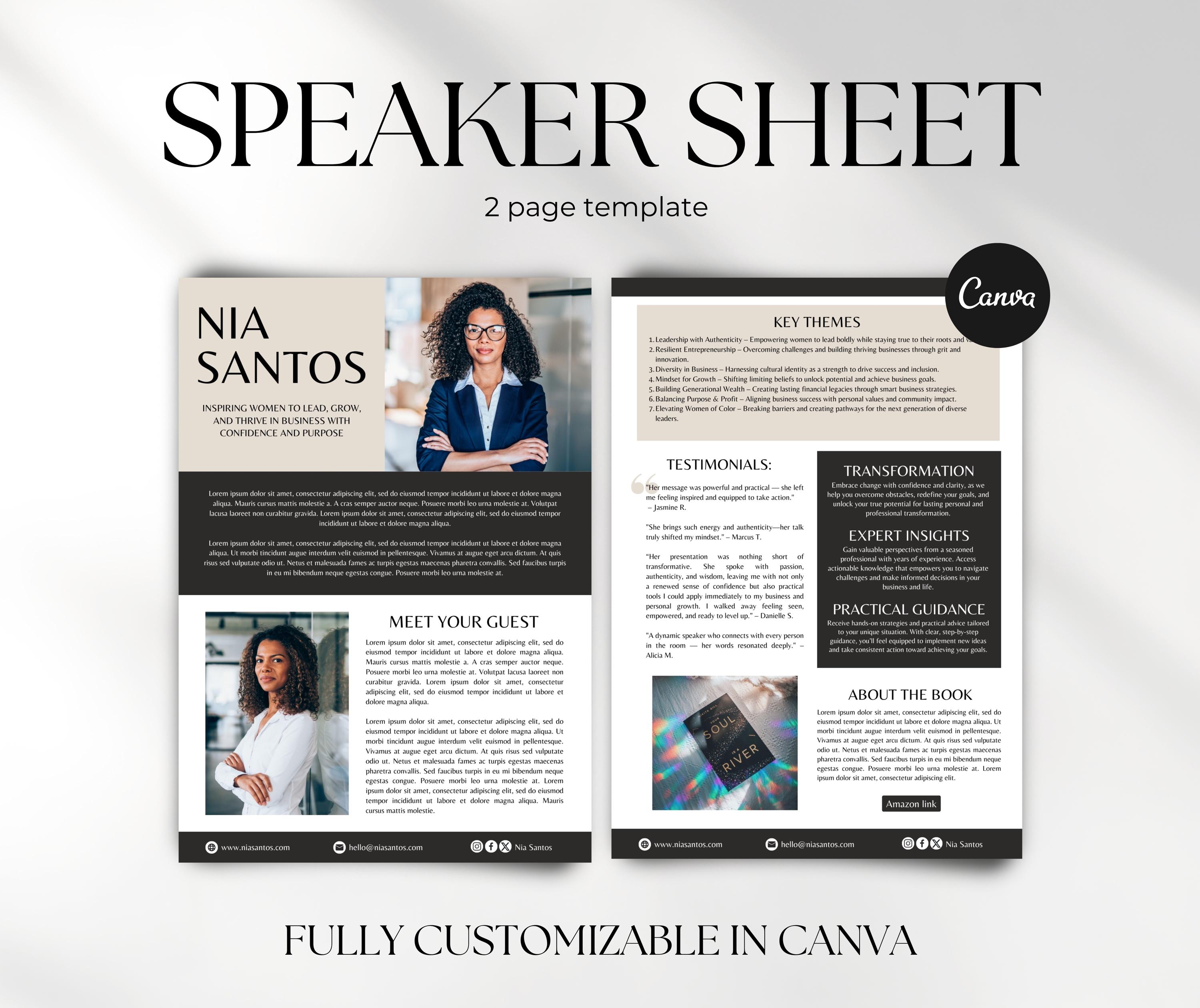 Editable Speaker Media Kit Template for Keynote Speakers, Authors ...