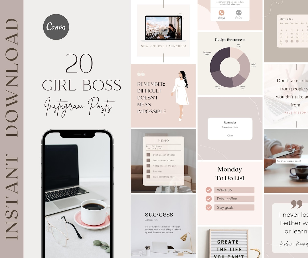 20 Girl Boss Instagram Templates, Entrepreneur Instagram Feed ...