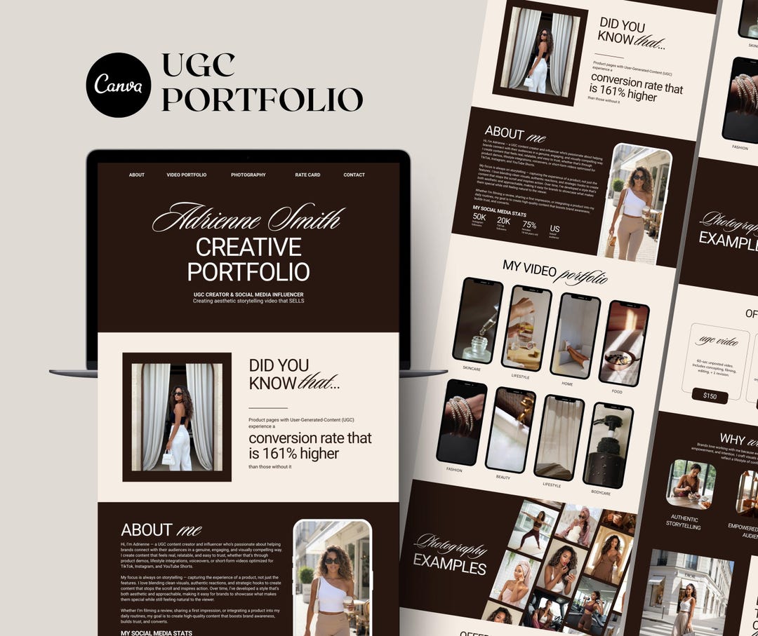 UGC Portfolio Canva Website Template, Elegant Brown Content Creator ...