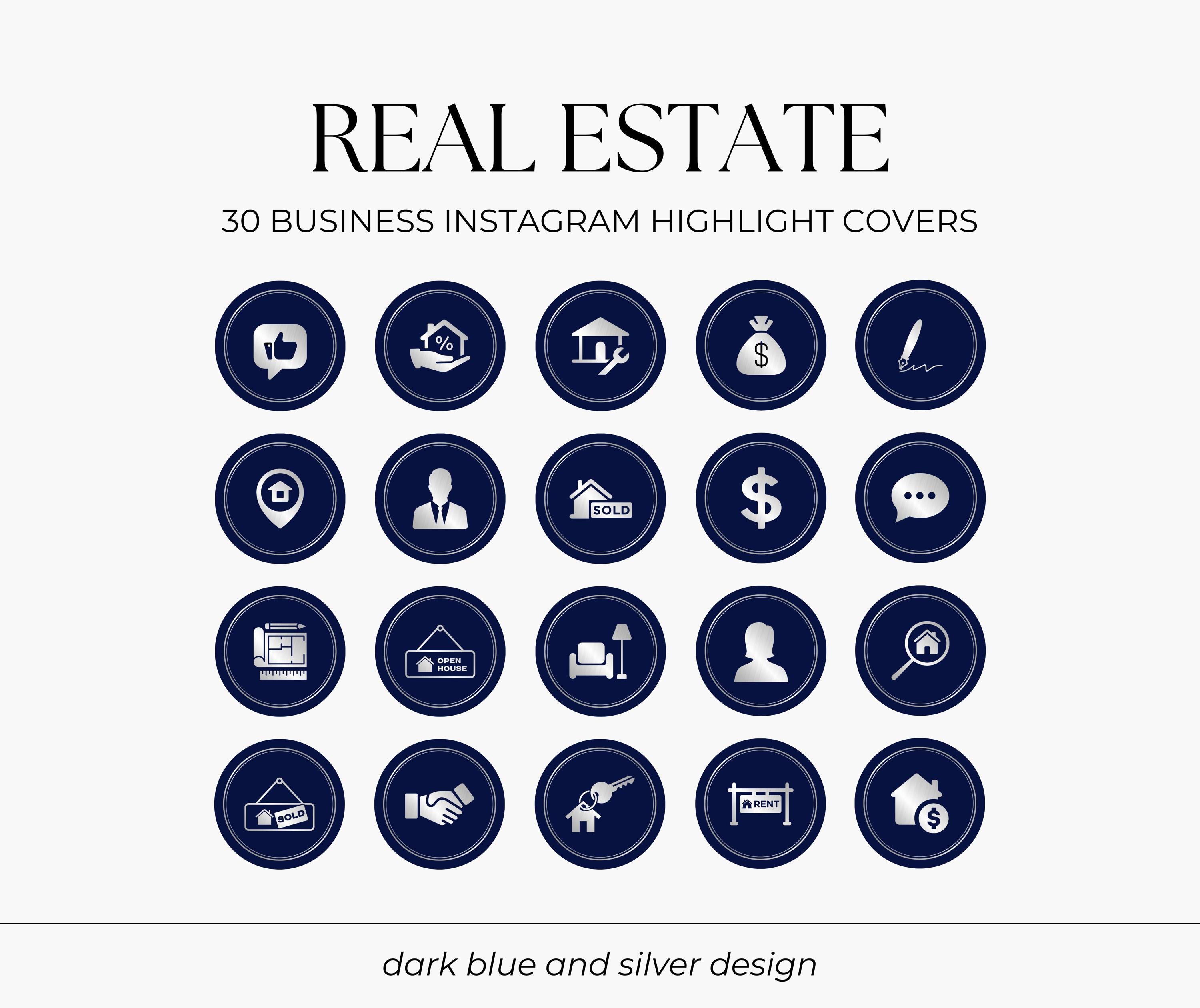 Blue and Silver Real Estate Highlight Covers for Instagram, Realtor ...