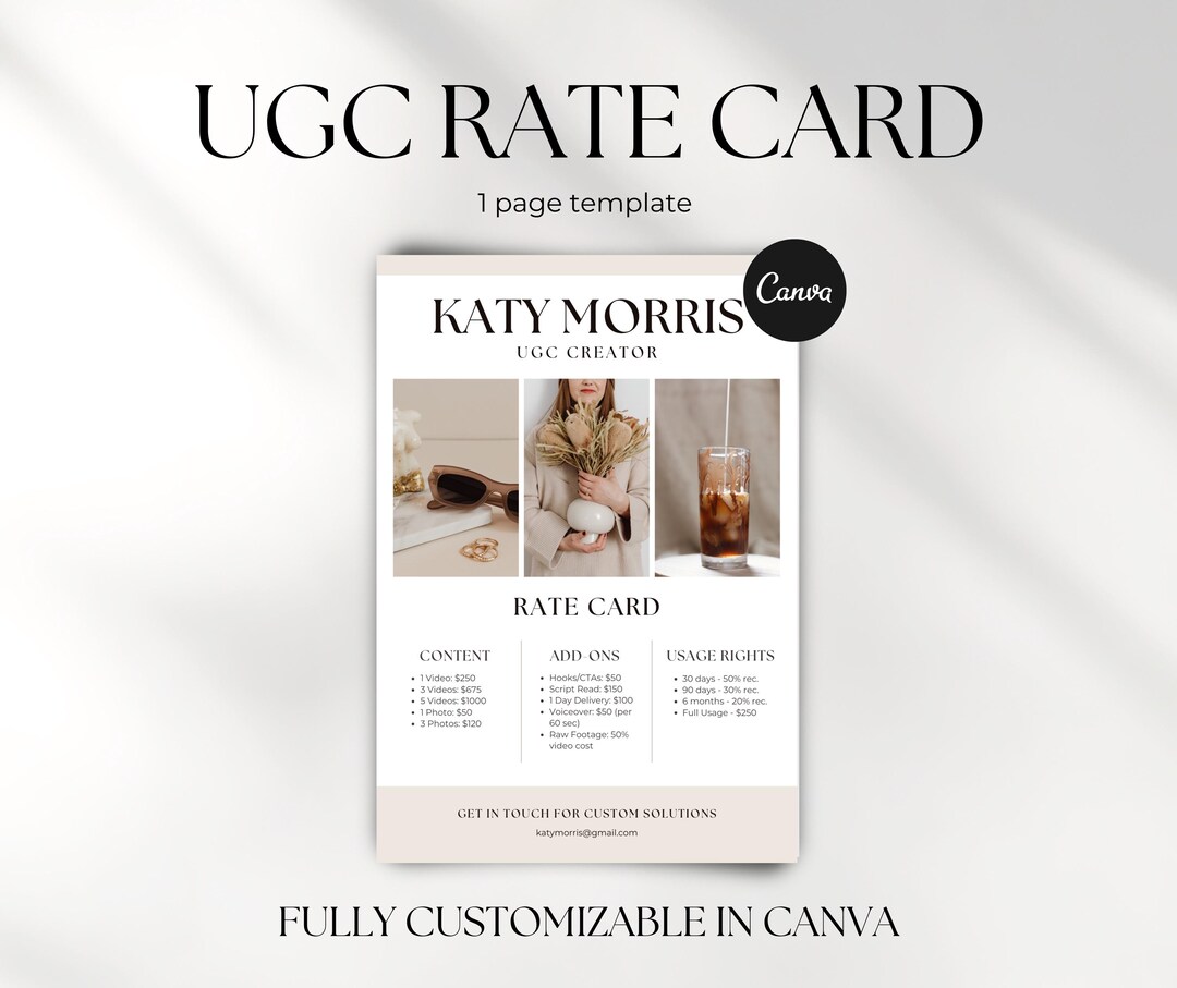 UGC Creator Rate Card Template, Editable UGC Rate Card Canva Template ...