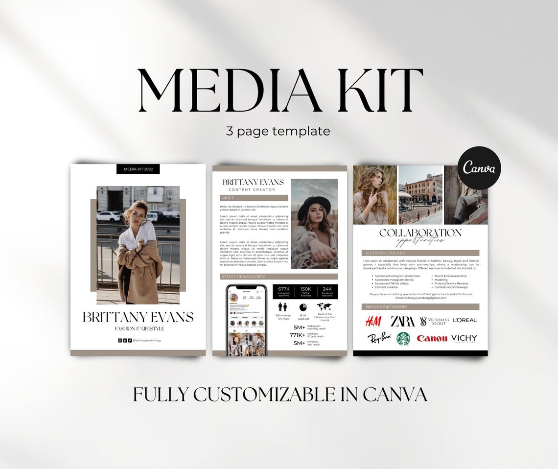 Modern Media Kit Template, Influencer Media Kit, Content Creator Media ...
