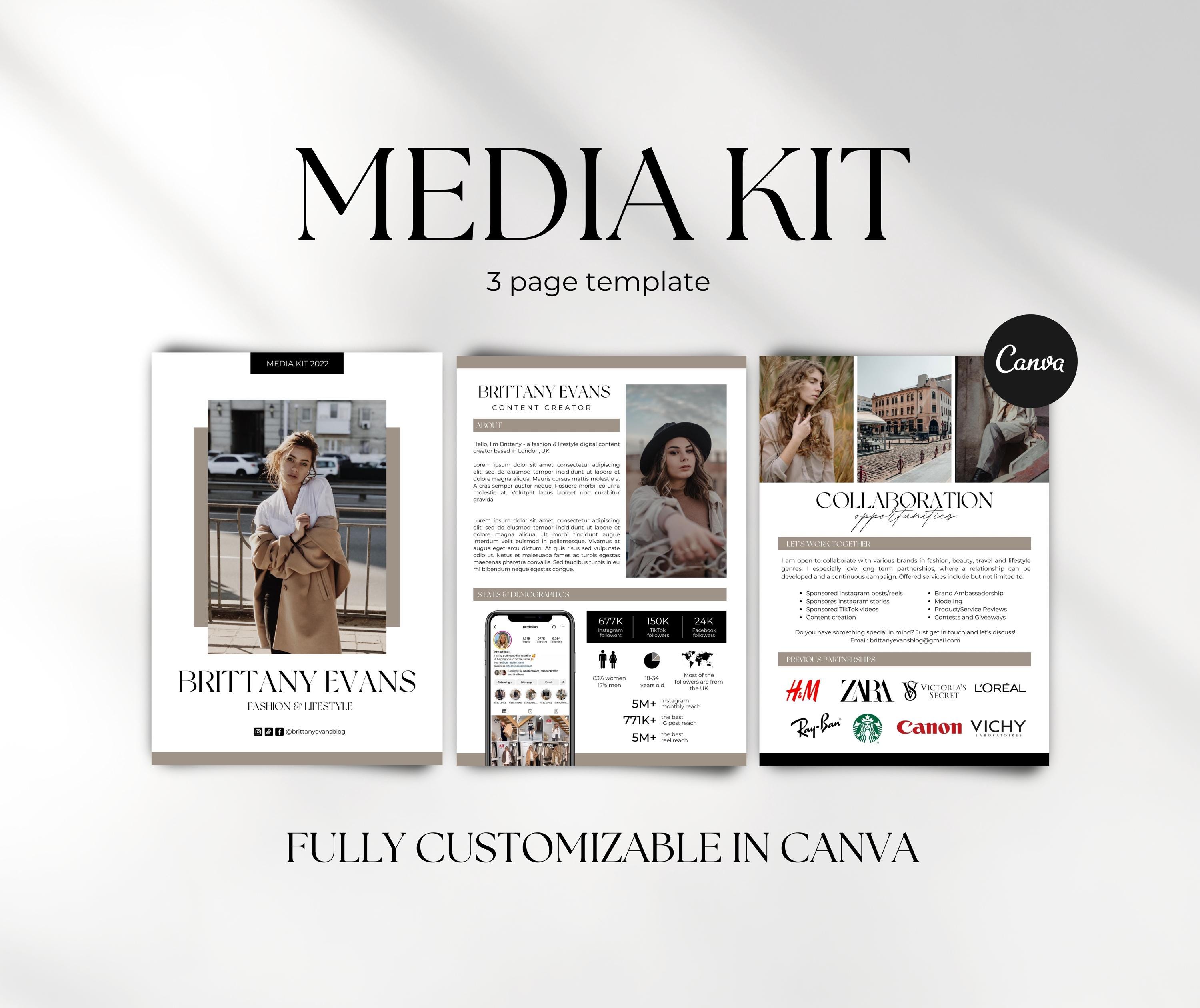 Modern Media Kit Template, Influencer Media Kit, Content Creator Media ...