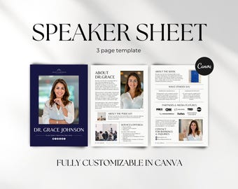 Speaker Media Kit Template, Speaker Sheet Template, Canva Media Kit for Keynote Speakers, Book ...