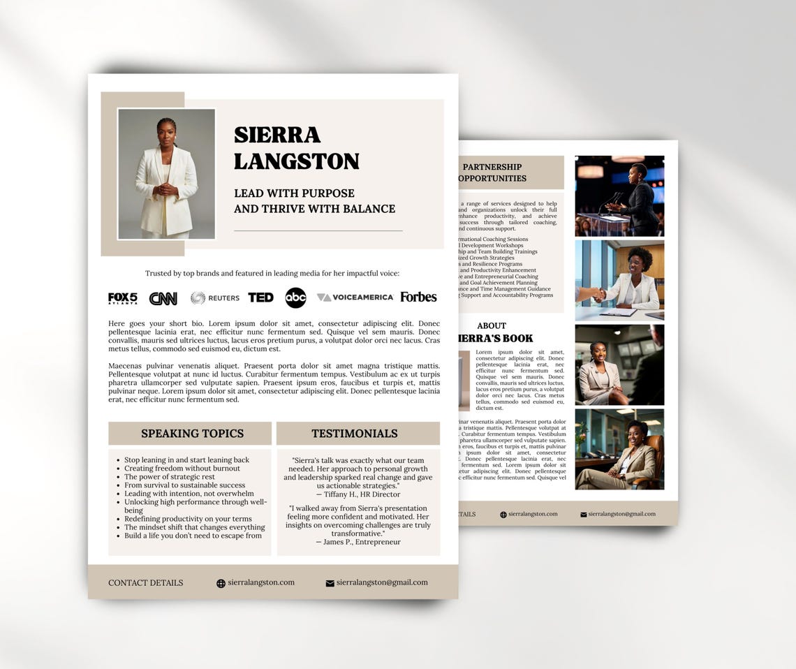 Editable Speaker Media Kit Template for Canva, Professional Speaker ...