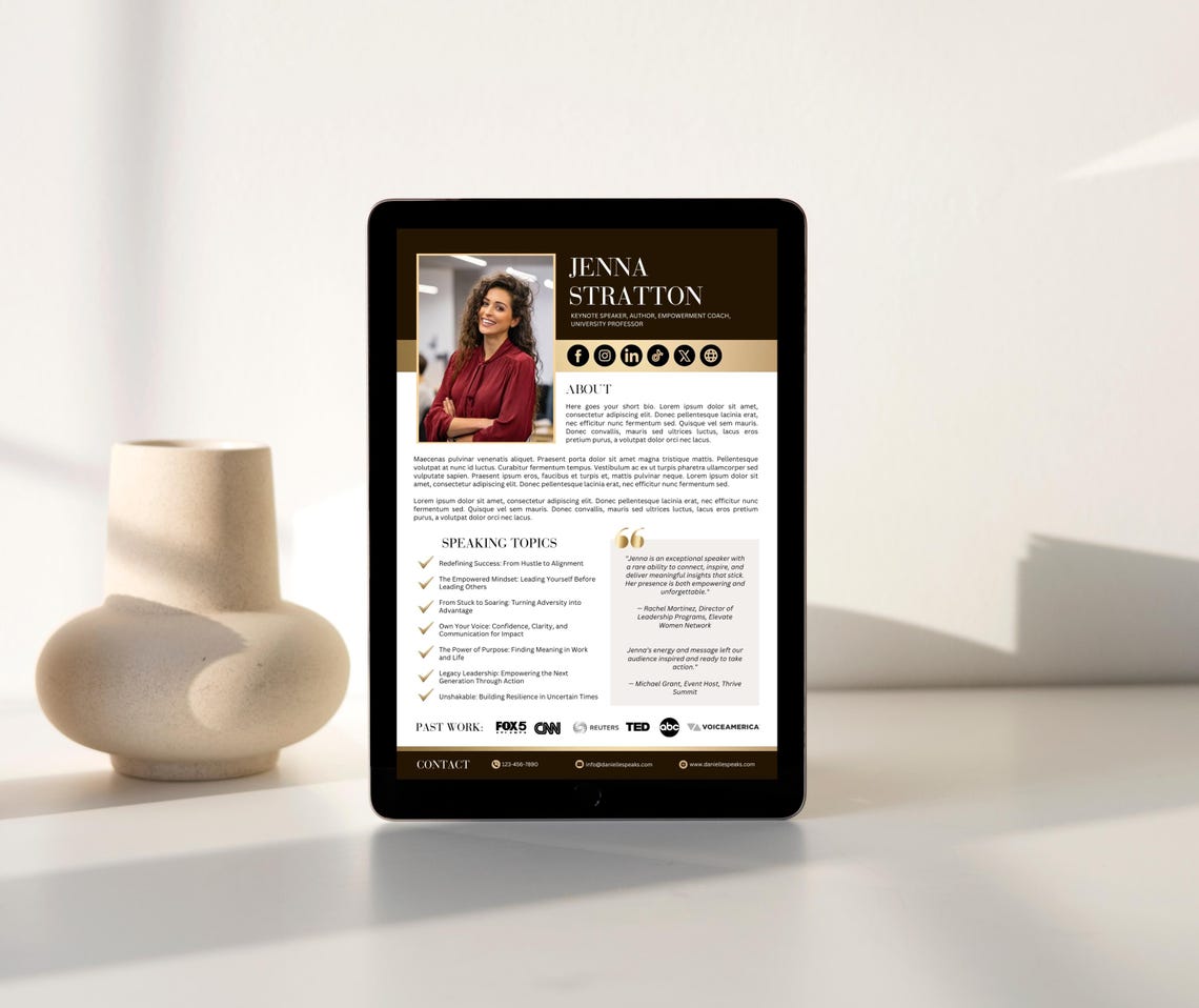 Editable Speaker One Sheet Canva Template, Professional Media Kit for ...