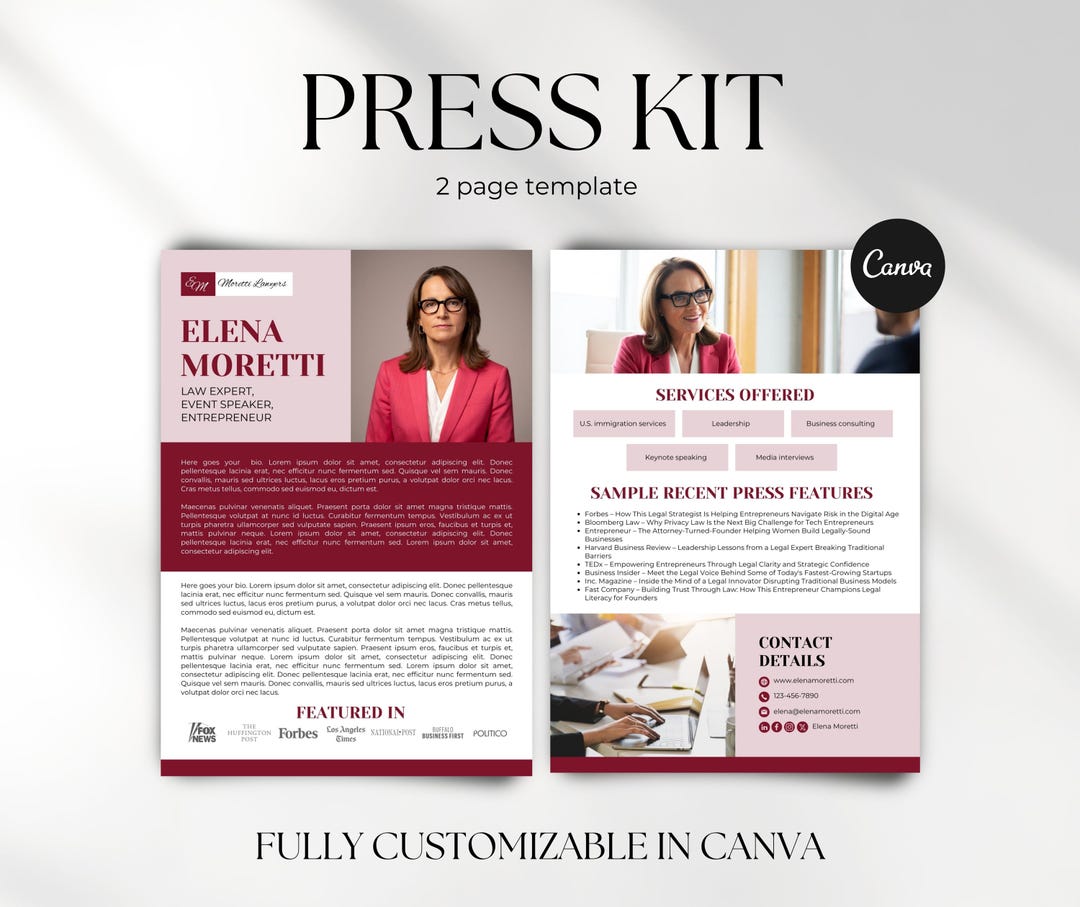 Professional Press Kit Template, Media Kit for Lawyers, Speakers ...