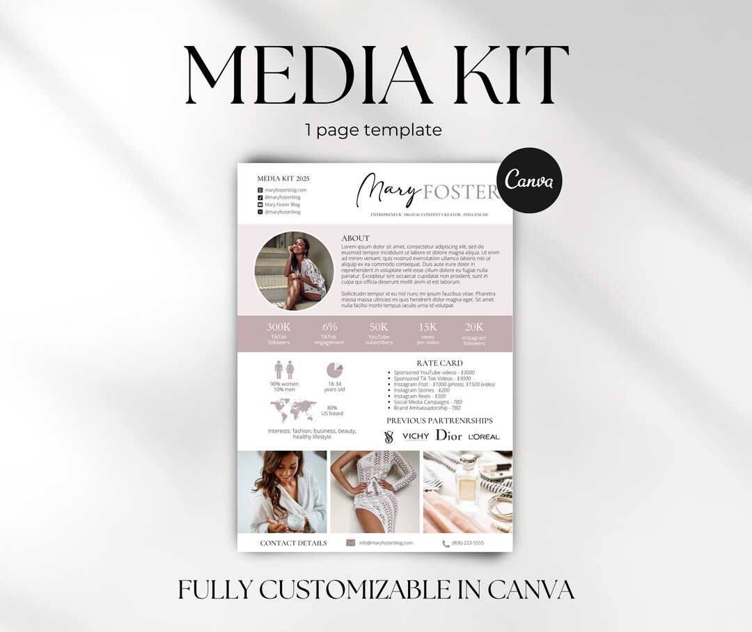 Media Kit With Rate Card Template for Instagram and Tiktok Influencer ...