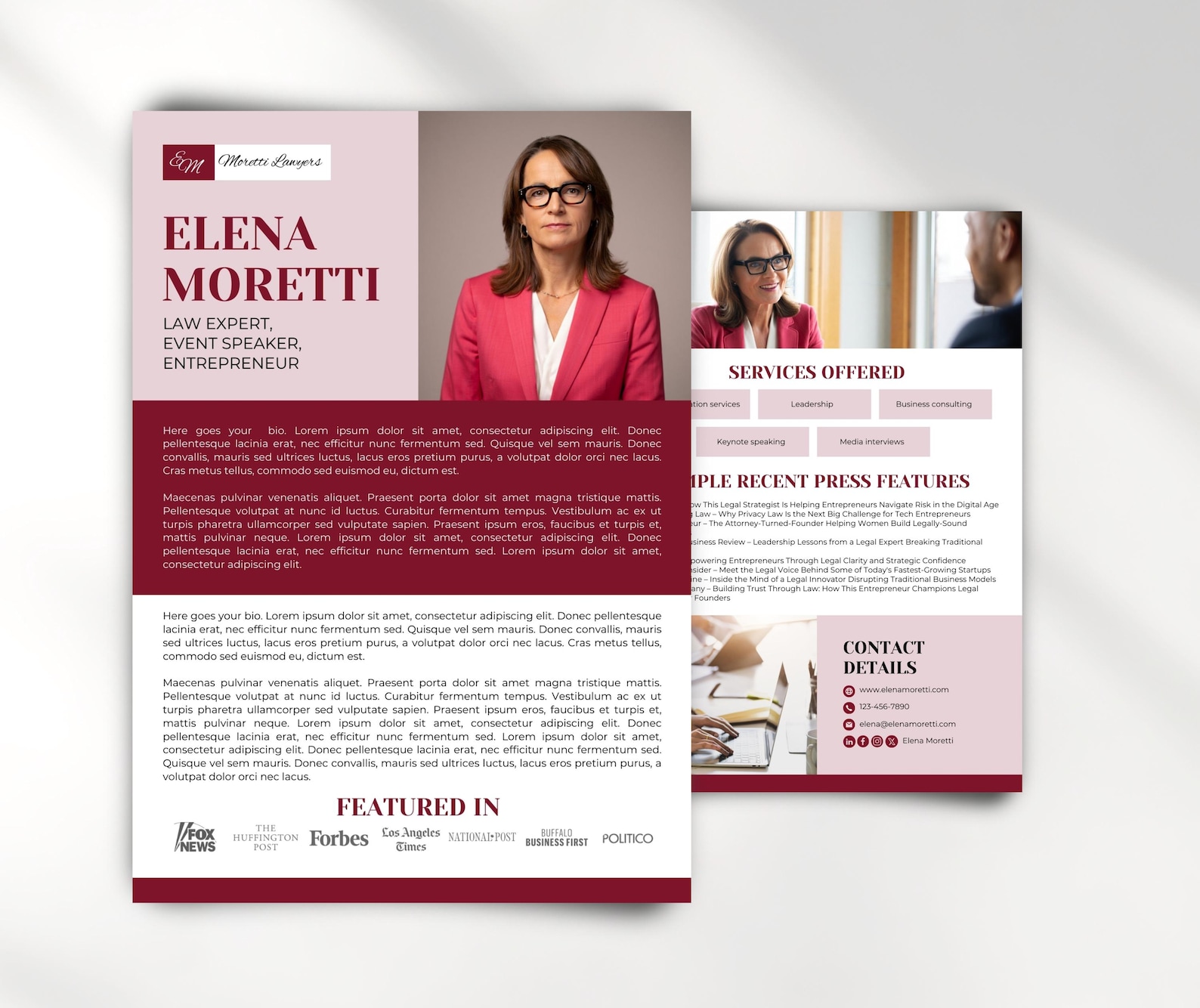 Professional Press Kit Template, Media Kit for Lawyers, Speakers ...