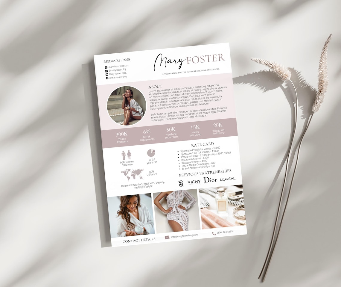 Media Kit With Rate Card Template for Instagram and Tiktok Influencer ...