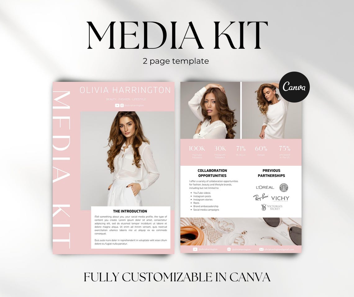 Youtuber Media Kit Template, Canva Media Kit Template for Youtube, 2 ...