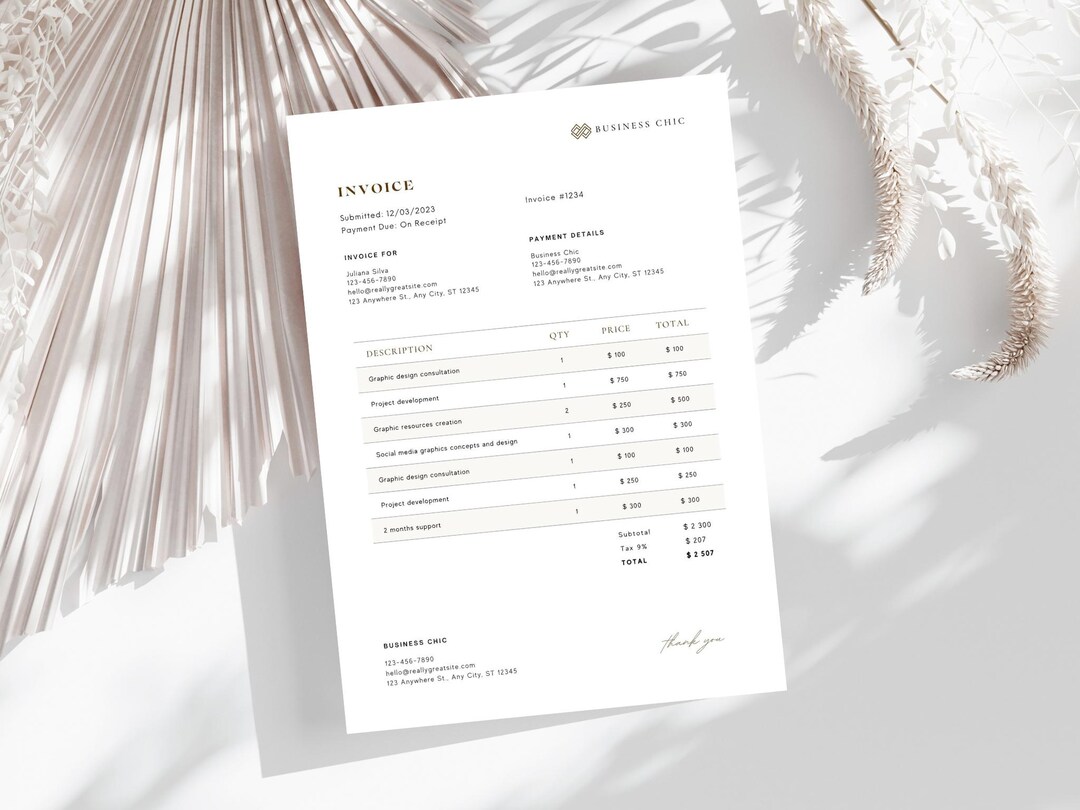 Invoice Template, Minimalist Luxury Business Invoice Template, Small ...