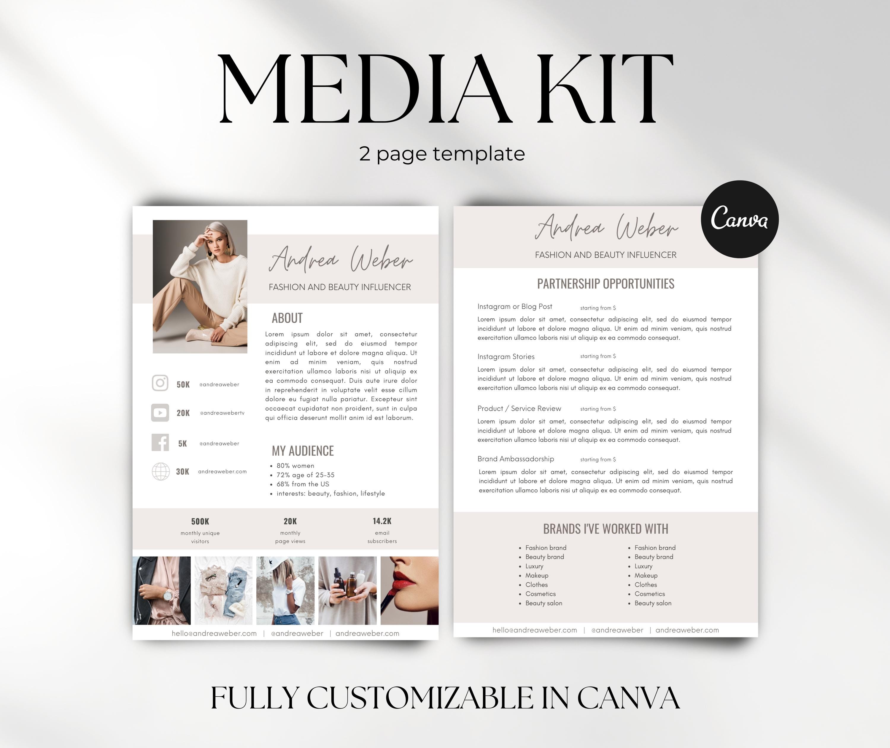 Media Kit With Rate Card, Media Kit Template for Canva, Instagram ...