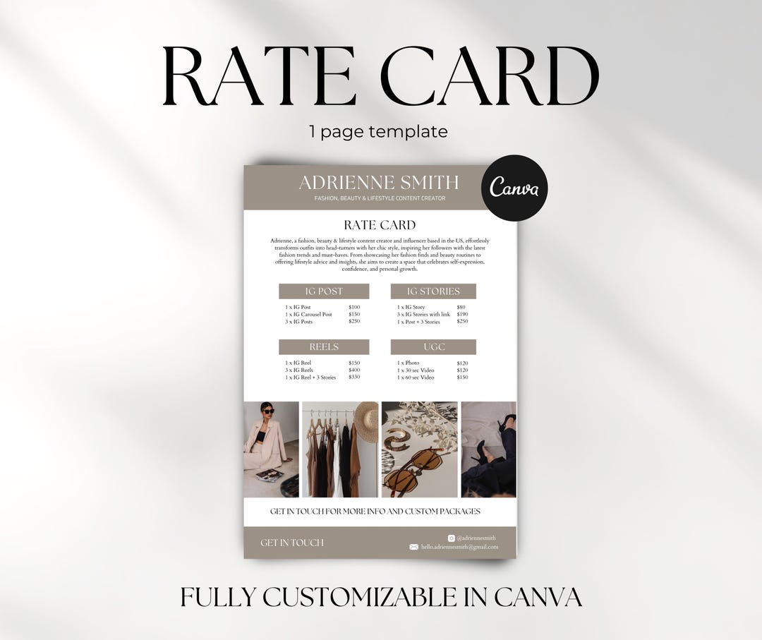 UGC Rate Card Template, Editable Influencer Rate Card Canva Template ...