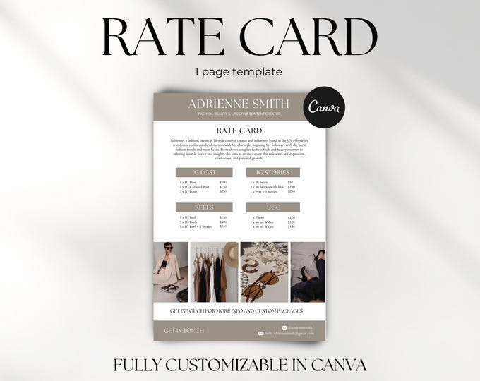 UGC Rate Card Template, Editable Influencer Rate Card Canva Template ...
