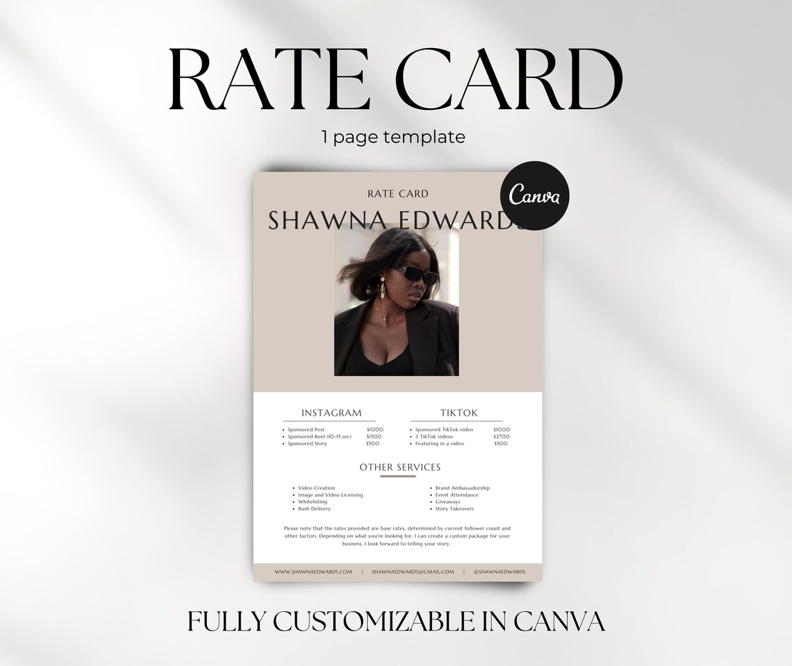 Rate Card Template, Instagram & Tiktok Rate Card, Rate Sheet for ...