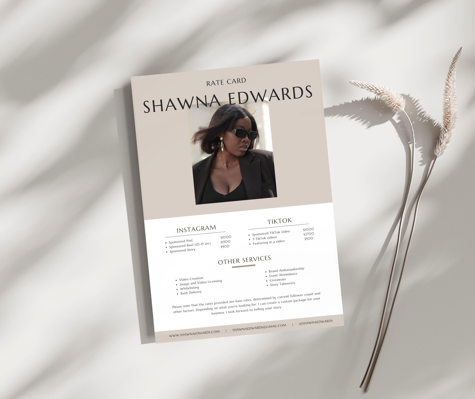 Rate Card Template, Instagram & Tiktok Rate Card, Rate Sheet for ...