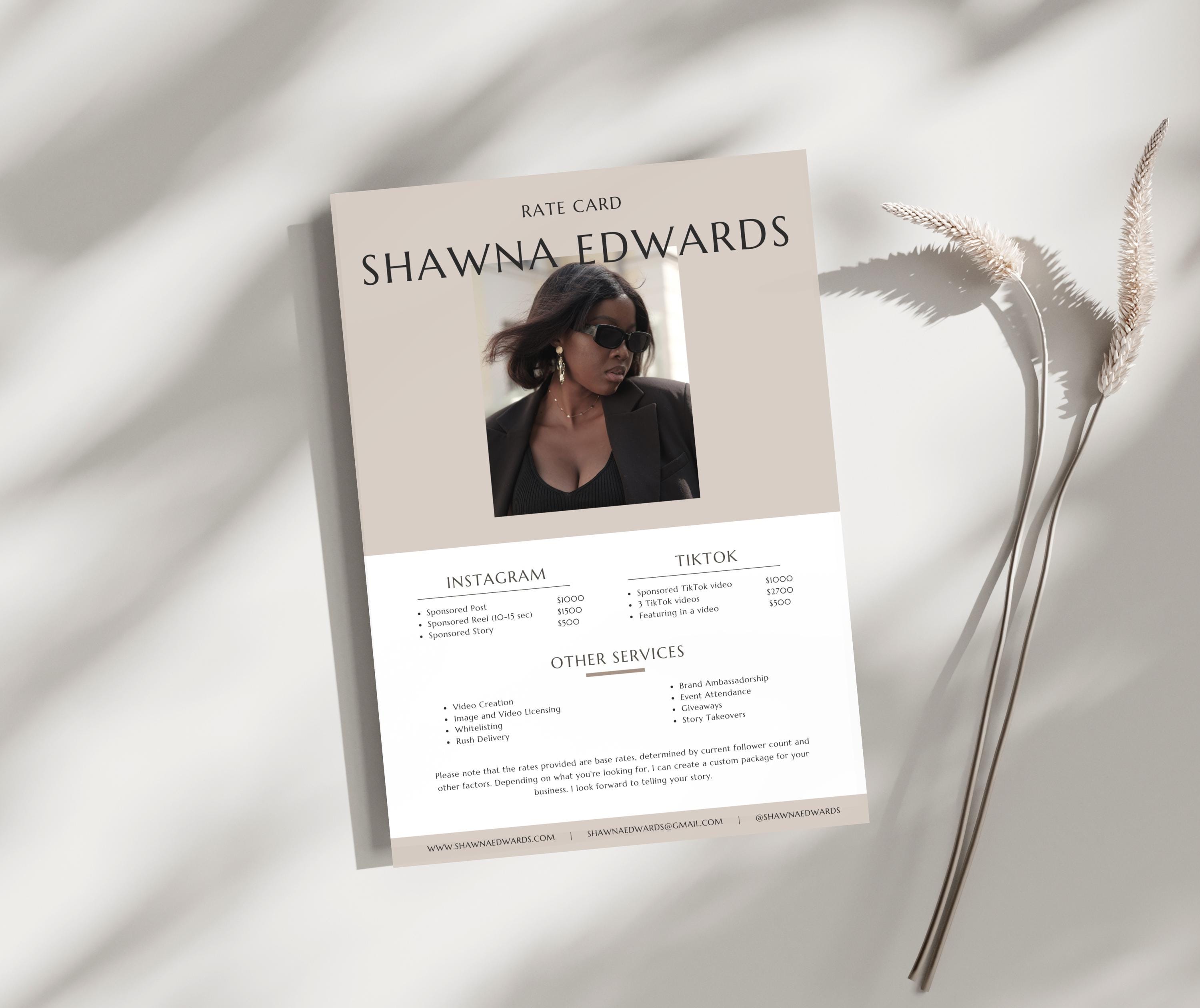 Rate Card Template, Instagram & Tiktok Rate Card, Rate Sheet for ...