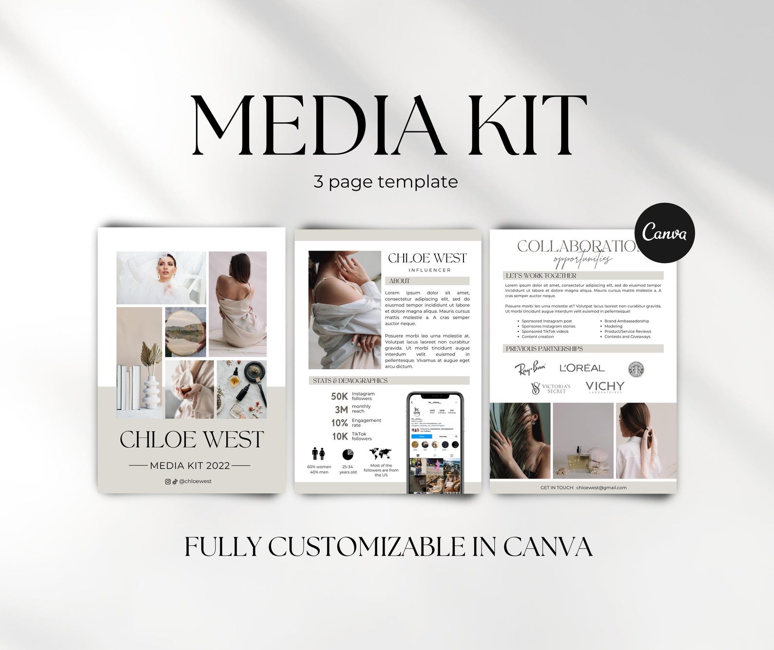 Influencer Media Kit Canva Template, Instagram and Tiktok Content ...