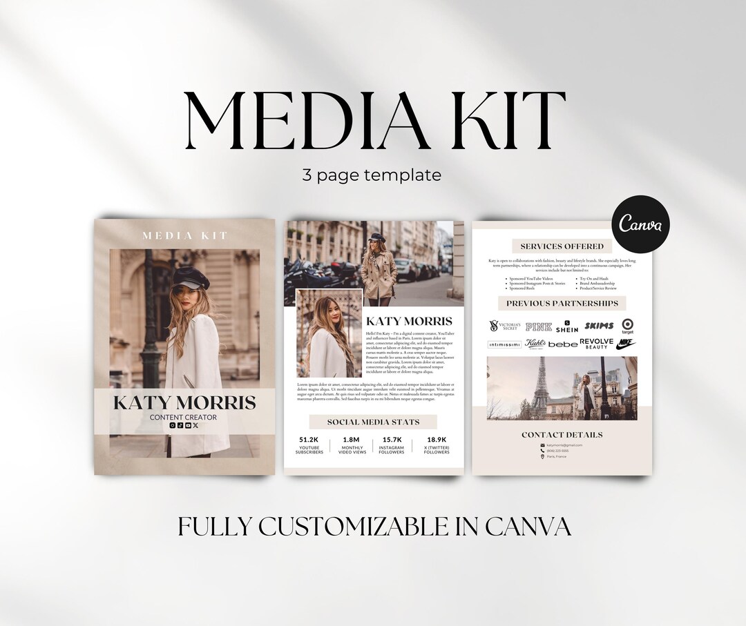 Media Kit Template for Content Creator, Youtuber, Influencer, 3 Paged ...