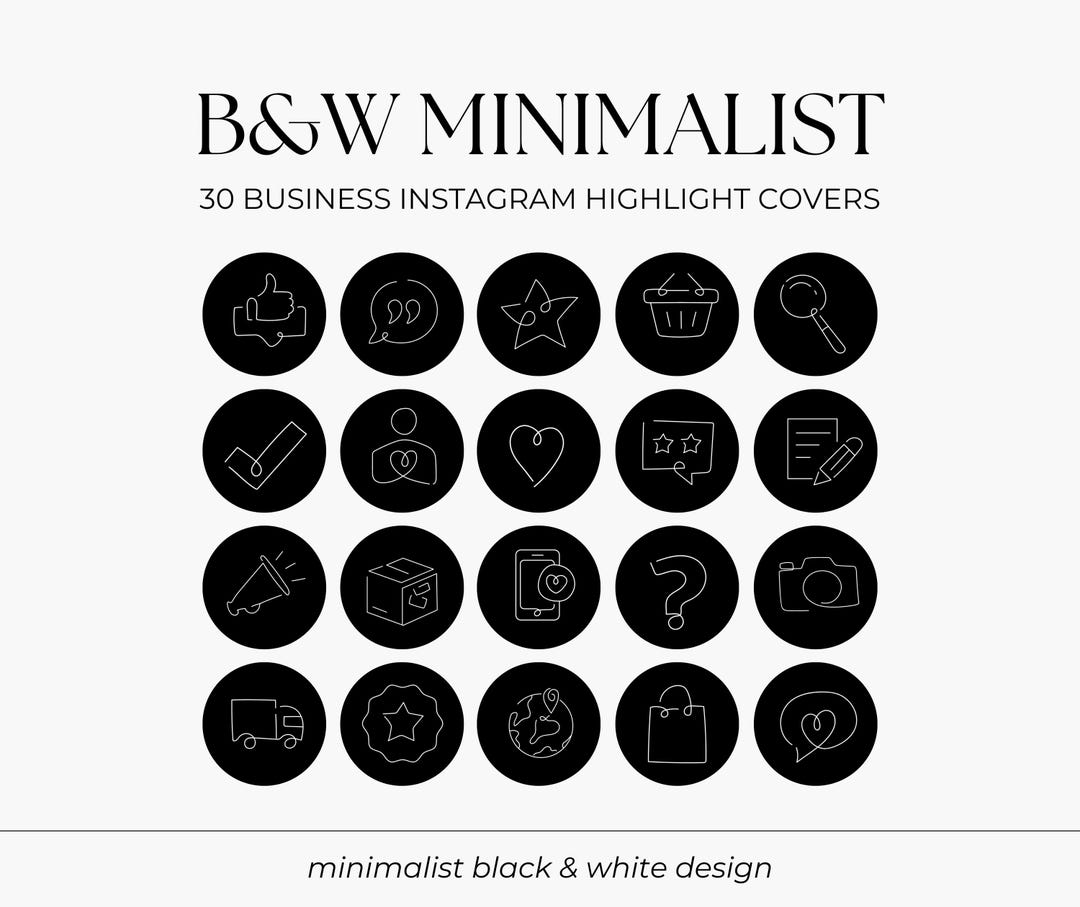 30 Business Instagram Highlight Covers, Black and White Aesthetic ...