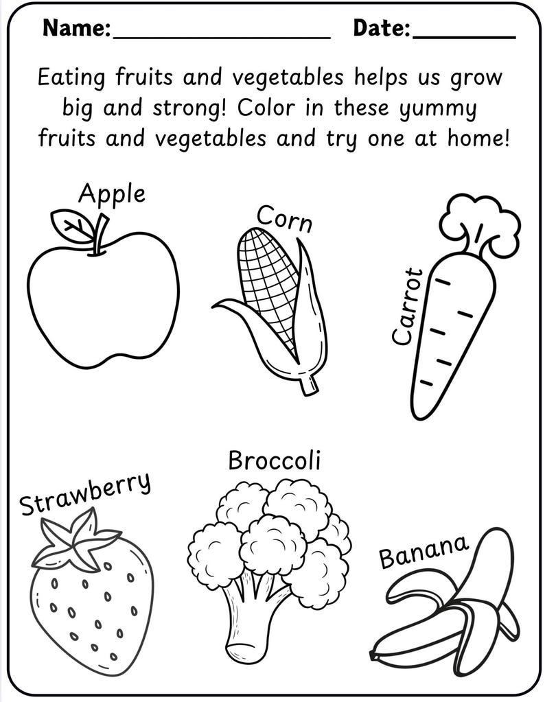 Being Healthy Can Be Fun! Fruit and Vegetable Worksheet. - Etsy