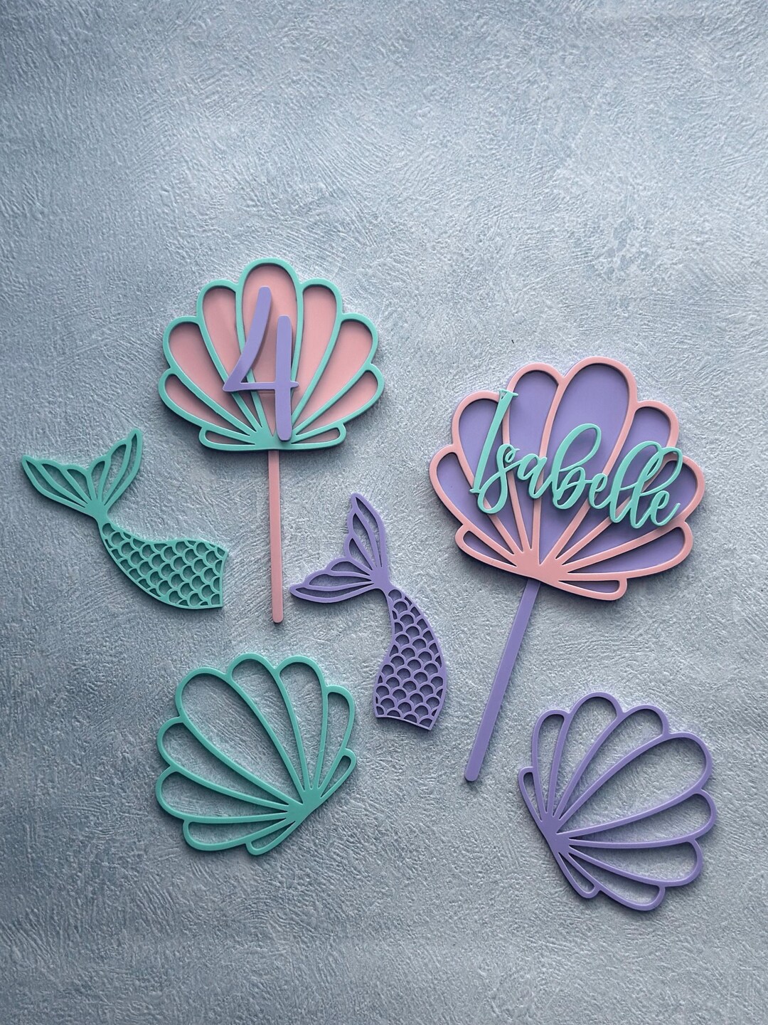Mermaid, Seashell, and Clam Acrylic Cake Topper Set / Personalized Cake ...
