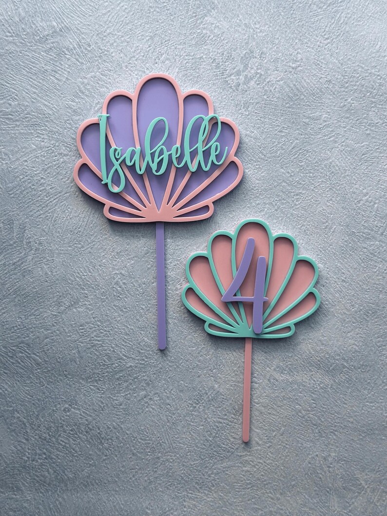 Mermaid, Seashell, and Clam Acrylic Cake Topper Set / Personalized Cake ...