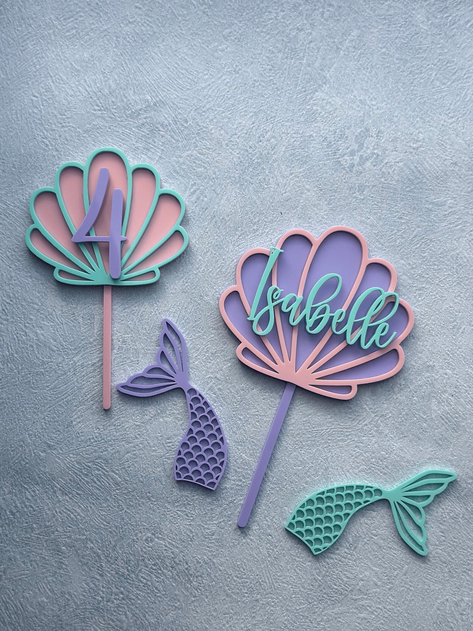 Mermaid, Seashell, and Clam Acrylic Cake Topper Set / Personalized Cake ...
