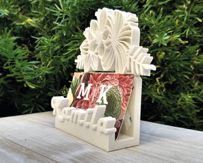 Floral Personalized 3D Printed Business Card Holder Desktop Display ...