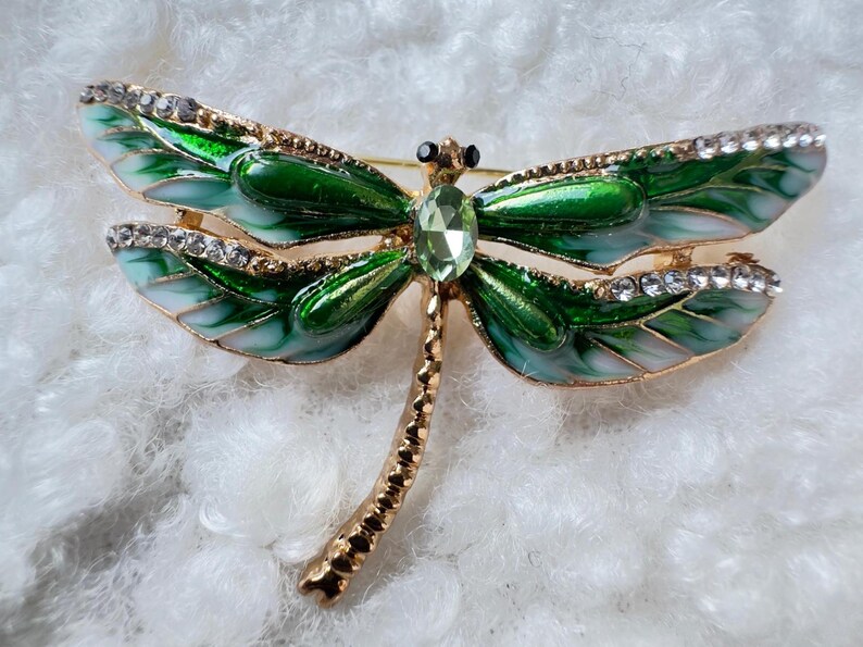 Green Enamel Dragonfly Brooch Dragonfly Jewelry Elegant and Stylish ...