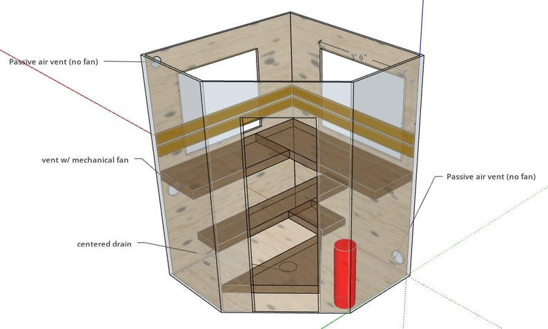 2-3 Person Indoor Bathroom Sauna Building Plans PDF - DIY Corner Sauna ...