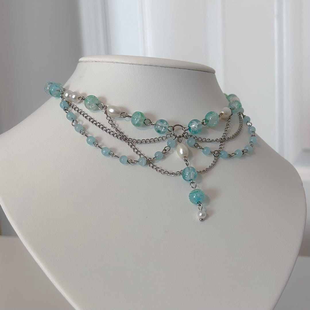 The Isla Necklace - Handcrafted Blue Statement Necklace - Stainless ...