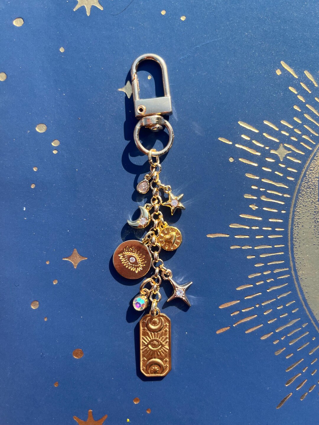 Gold Evil Eye Sun Moon and Stars Bag Charm / Purse Charm / Keychain ...