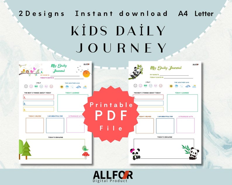 Kids Daily Jounal Printable | Journal for Kids | Dairy for Children ...
