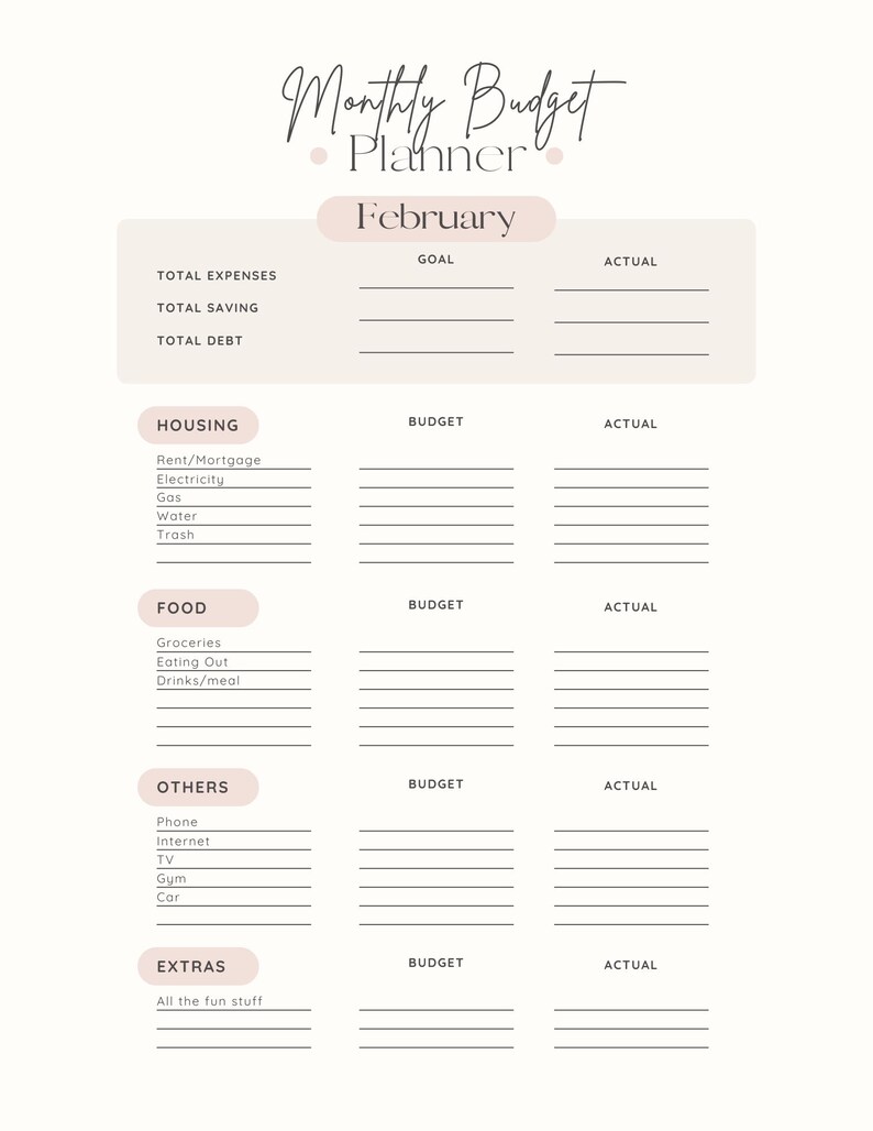 Monthly Budget Planner Digital Printable Simple Finance Tracker ...