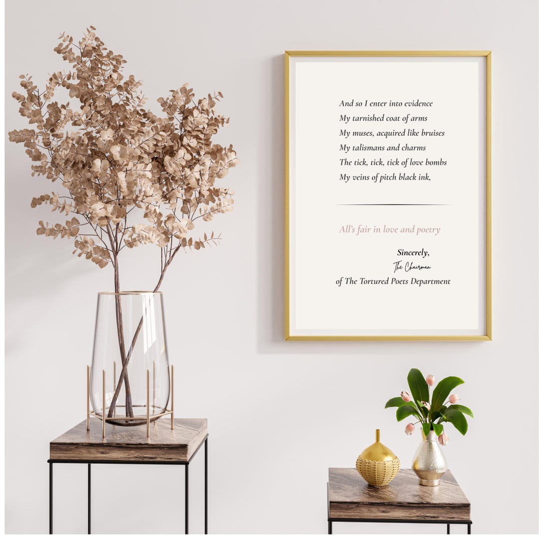 Taylor Swift Tortured Poets Poster – Literary Lyric Wall Art – All’s ...