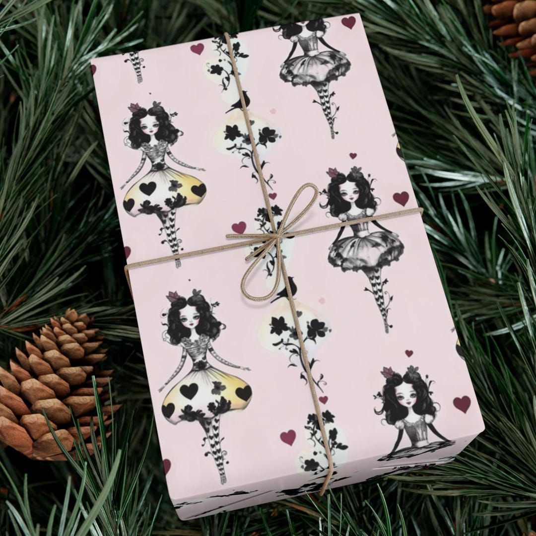 GOTHIC BAROQUE BALLERINA Dolls Wrapping Paper, Retro Vintage Black ...
