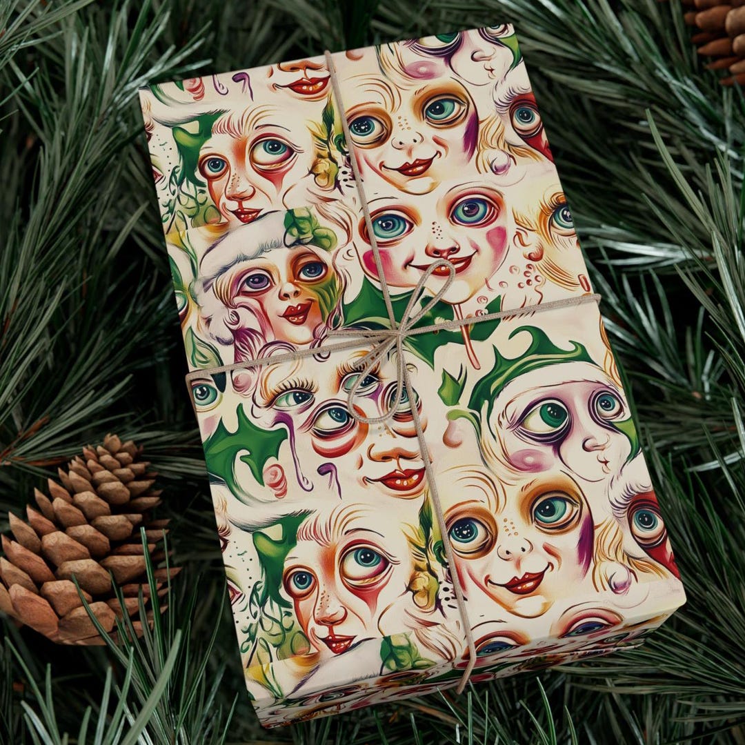 WACKY TACKY CHRISTMAS Faces Sinister Wrapping Paper - Surreal ...