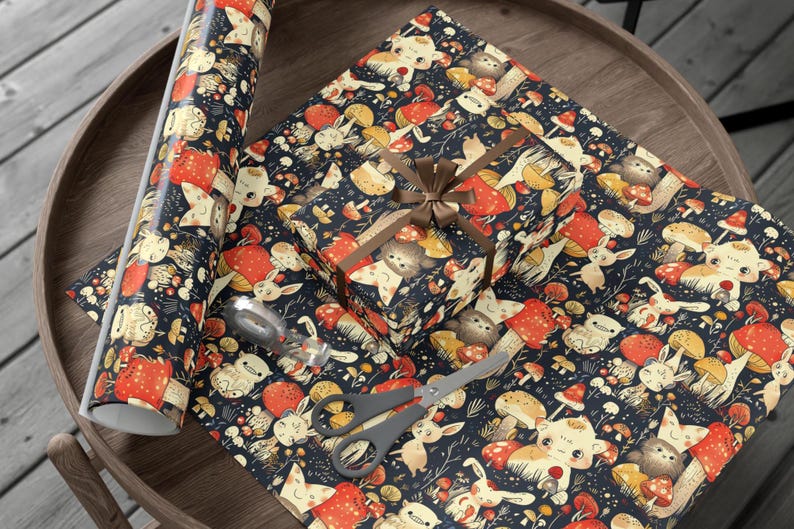 Japanese Folklore Wrapping Paper: Kawaii Creatures, Botanical Mushrooms - Etsy