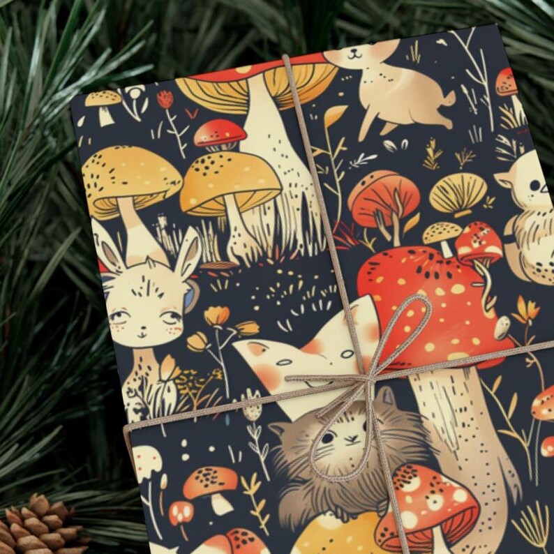 Japanese Folklore Wrapping Paper: Kawaii Creatures, Botanical Mushrooms - Etsy