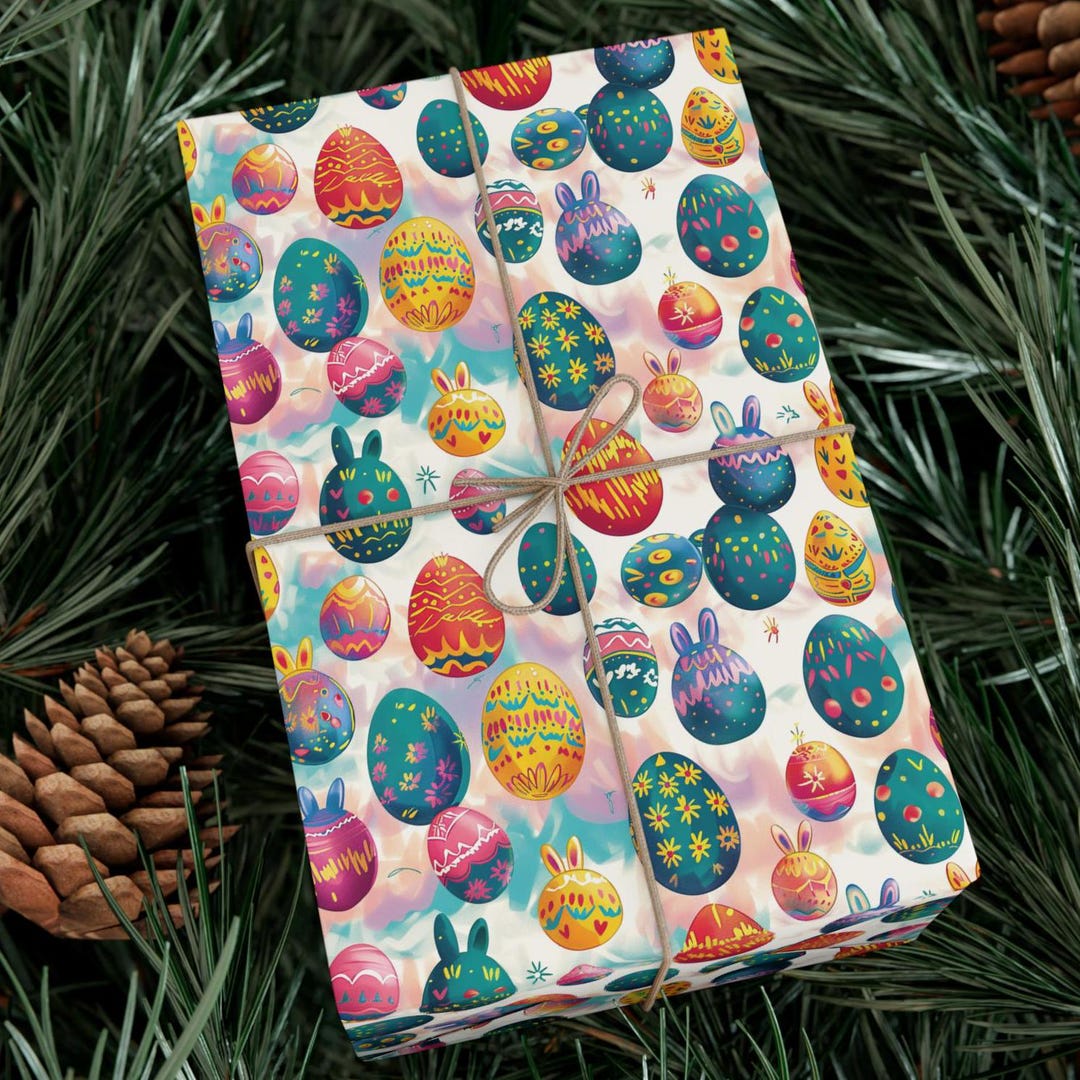 1980s Classy Easter Egg Hunt Gift Wrap, Retro Easter Bunny, Painted ...