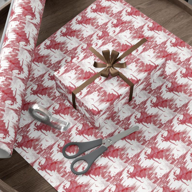 Toile Flying Dragon Gift Wrapping Paper: Gothic Christmas Holiday - Etsy