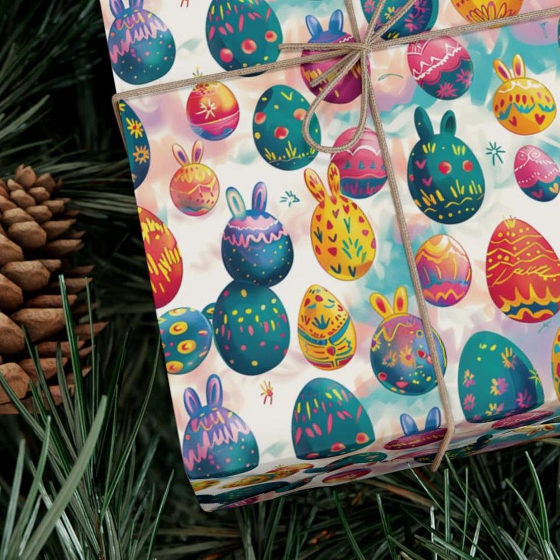 1980s Classy Easter Egg Hunt Gift Wrap, Retro Easter Bunny, Painted ...