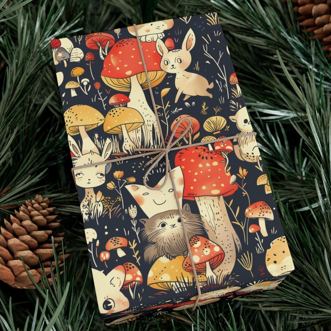 Japanese Folklore Wrapping Paper: Kawaii Creatures, Botanical Mushrooms ...