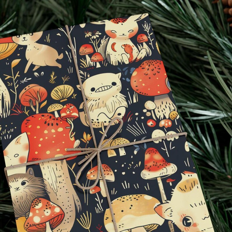 Japanese Folklore Wrapping Paper: Kawaii Creatures, Botanical Mushrooms - Etsy