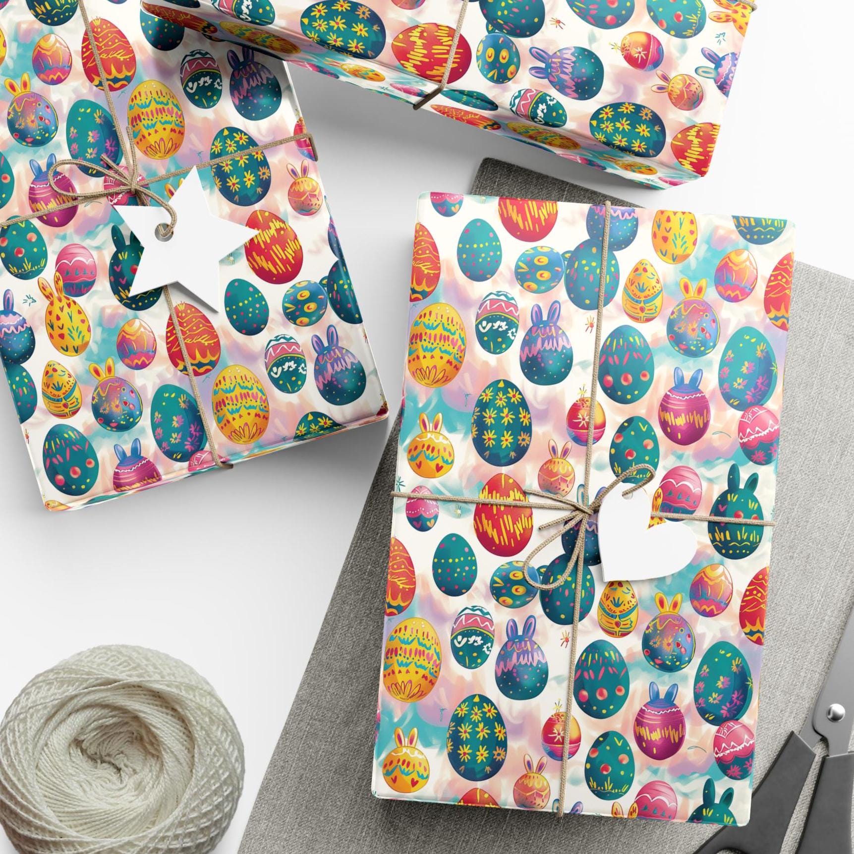1980s Classy Easter Egg Hunt Gift Wrap, Retro Easter Bunny, Painted ...
