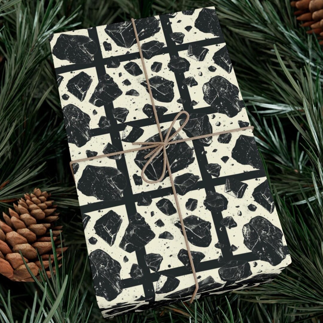 Santas Naughty Coal Wrapping Paper, Bold Graphic Christmas Gift Wrap ...