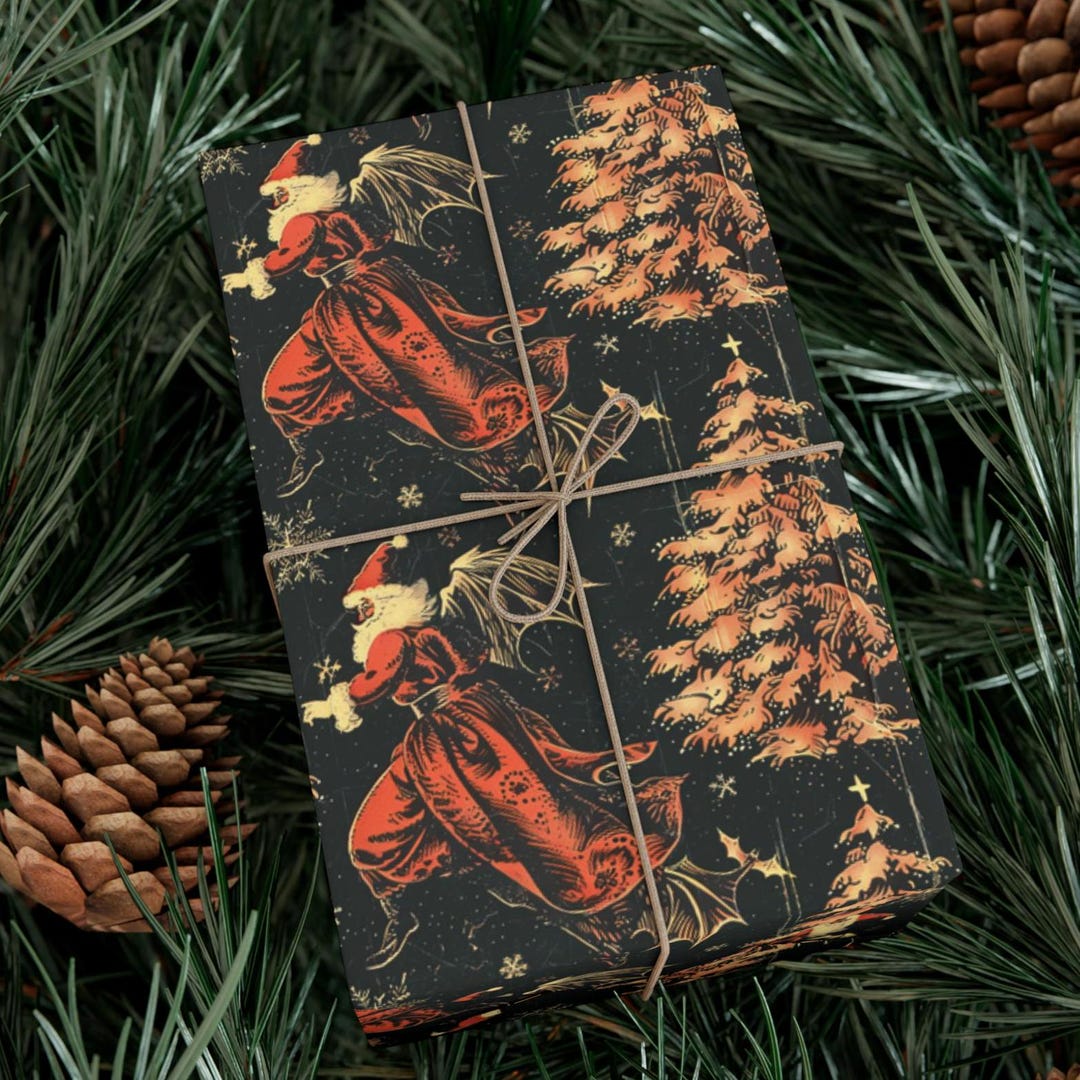 SANTA BAT WING Christmas Goth Sinister Wrapping Paper Holiday Gift Wrap ...